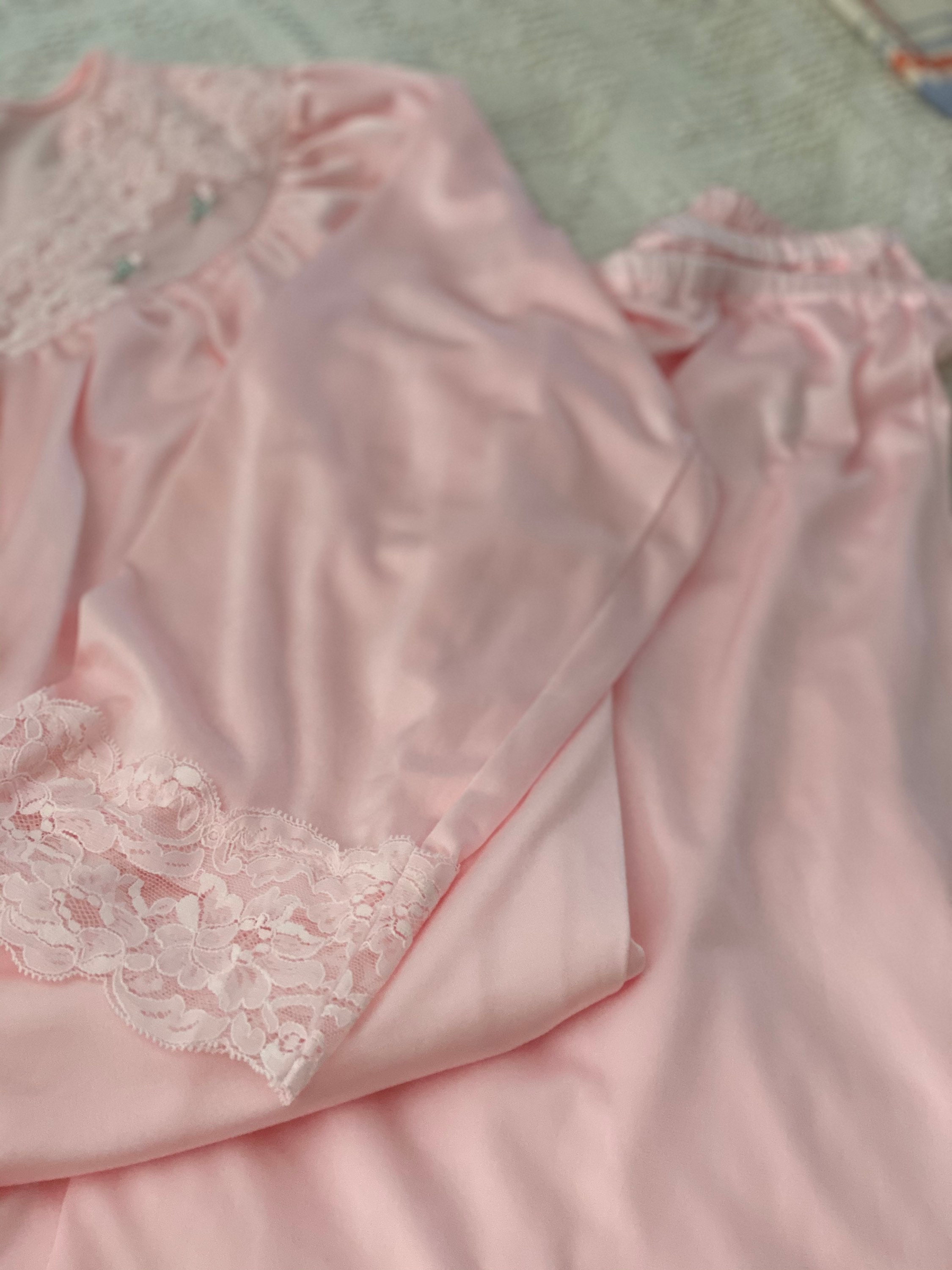 Pink Pajama Top & Pants, Pink Lace Pajama Set, Vintage Pjs From the ...
