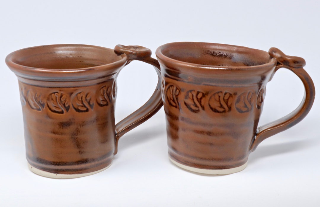 10 Oz. Deep Brown Mugs With Hand-carved Decorations - Etsy