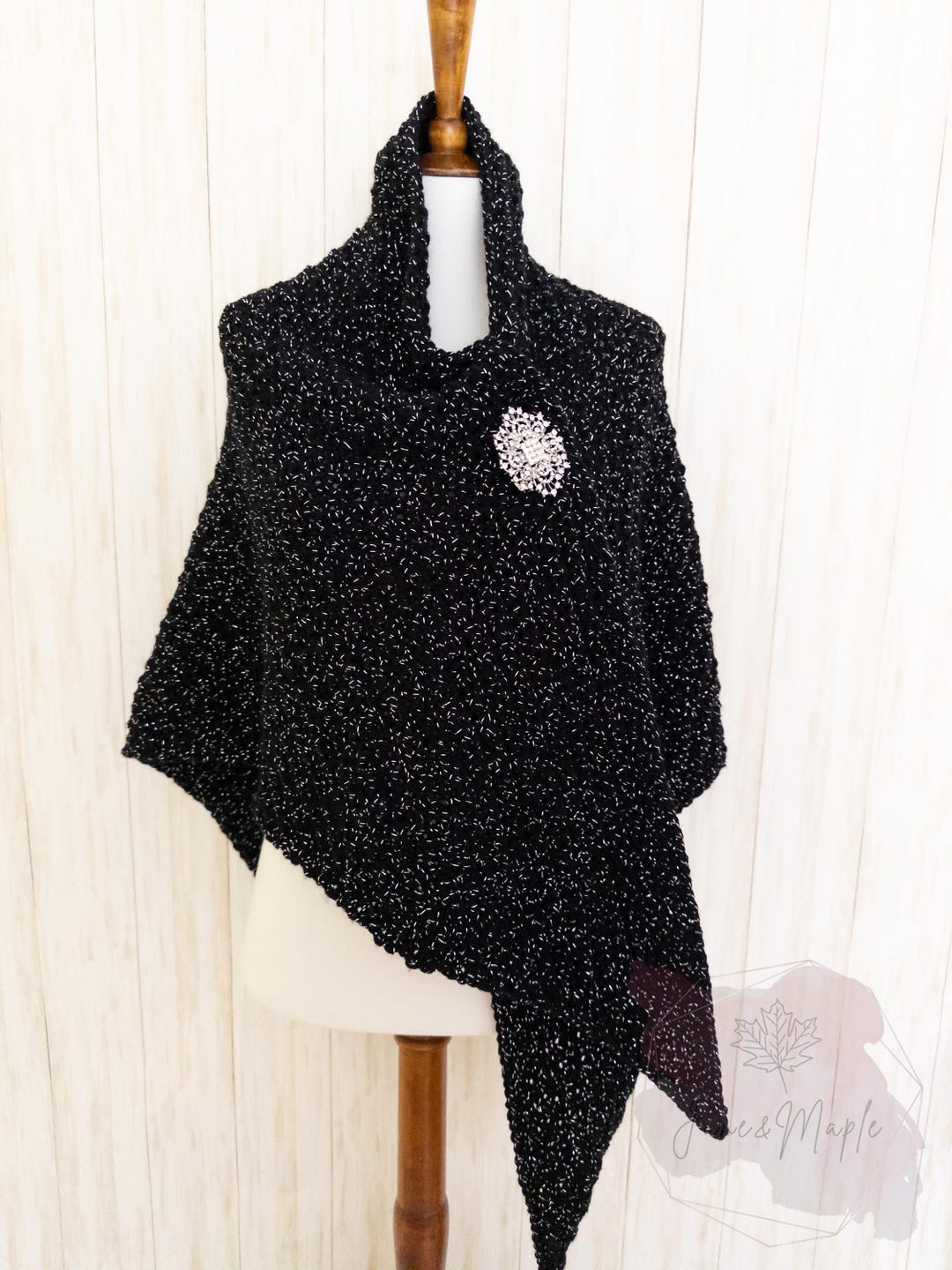 Black Metallic Sparkle Crochet Shawl, Black Crochet Wrap, New Years ...
