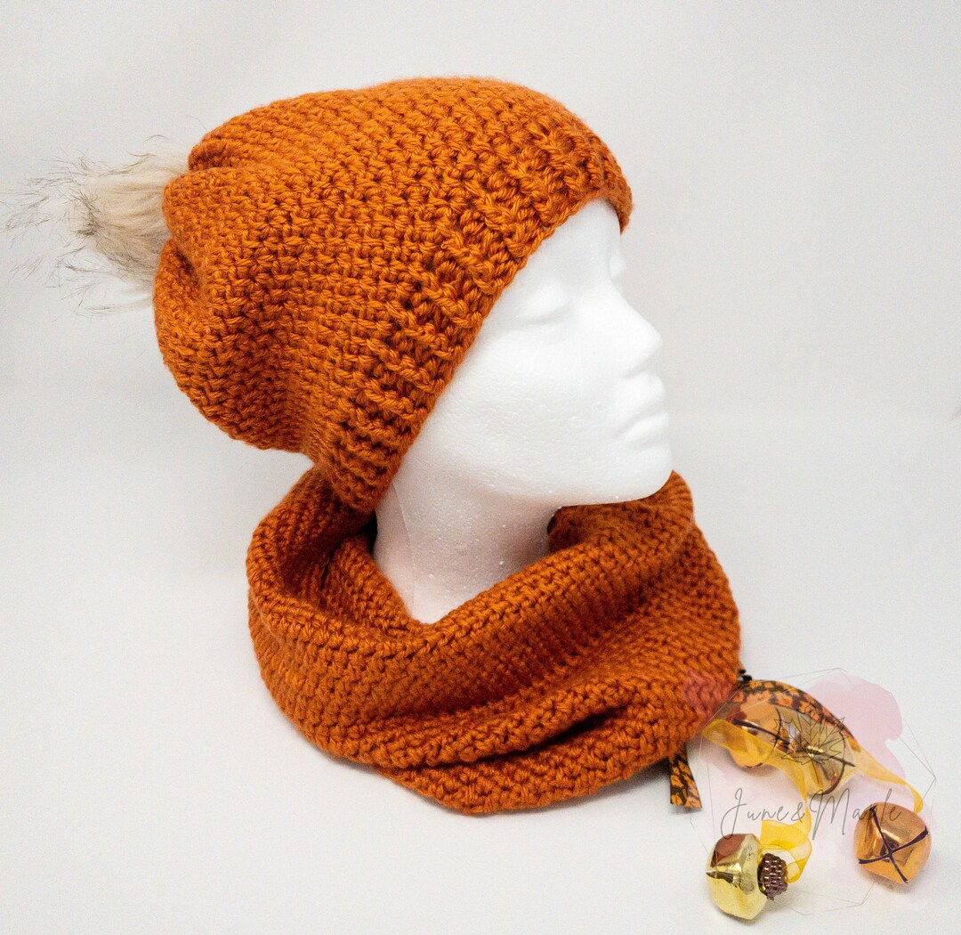 Orange Infinity Scarf and Beanie Set, Orange Crochet Hat and Scarf Set ...