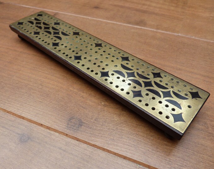 Antique Cribbage Board Brass and Wood Game Scorer Patterned Vintage ...