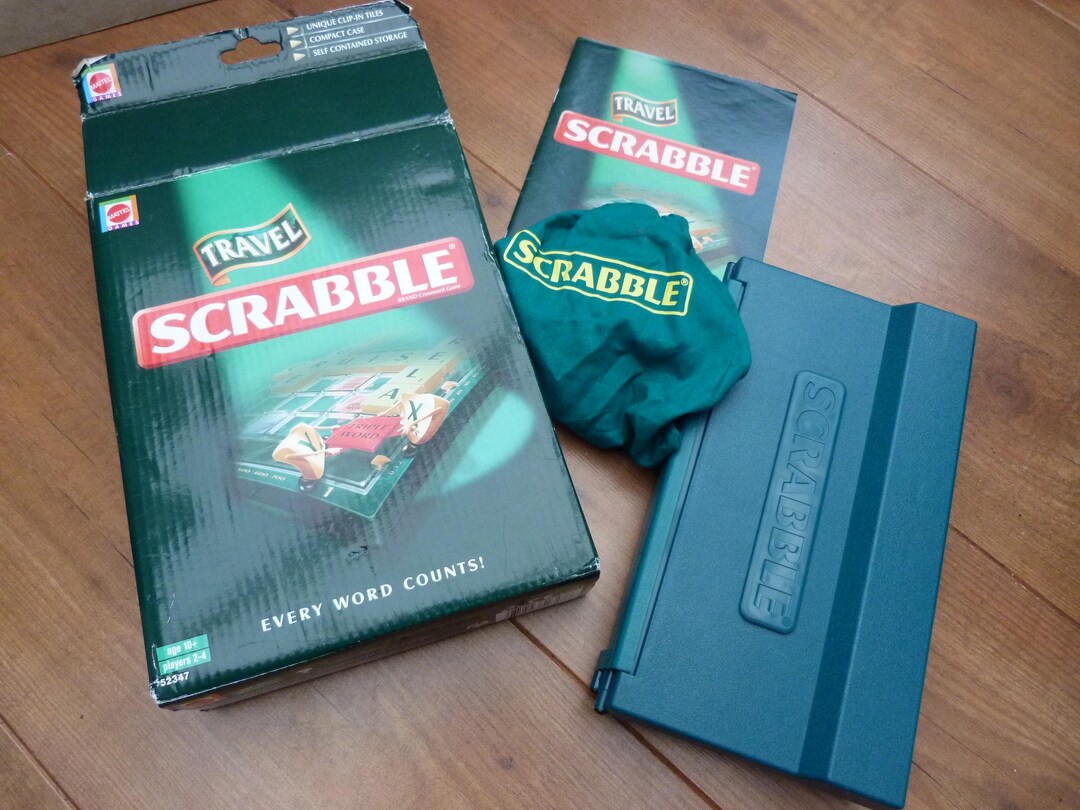 Boxed Travel Scrabble Set Clip-in Tiles in Hard Plastic Folding Case ...