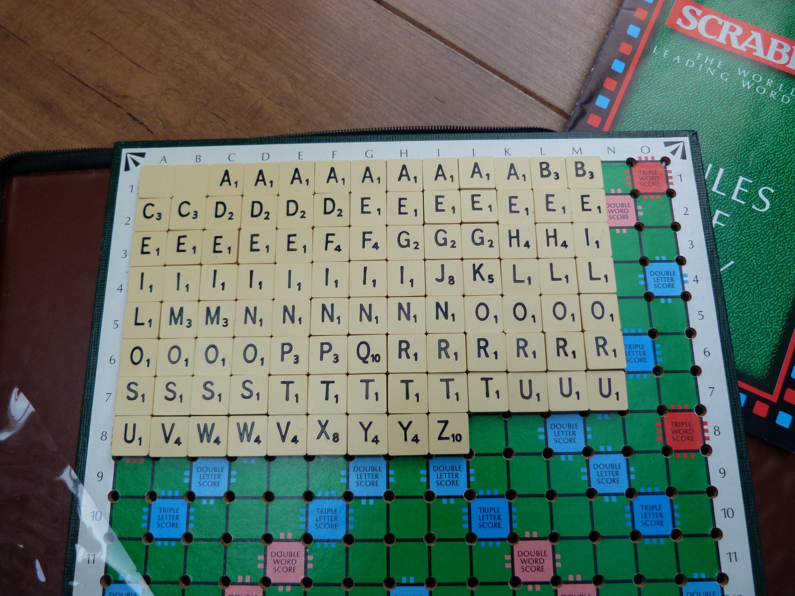 Vintage Travel Scrabble Set Peg Tiles and Board in Folding Zipped Case ...