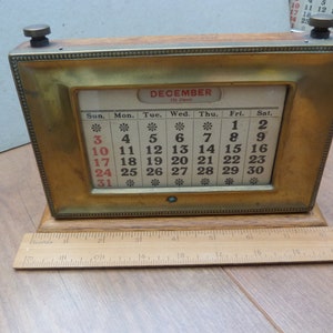 Vintage 1920s Perpetual Calendar Desk Calendar Oak and Metal Large ...
