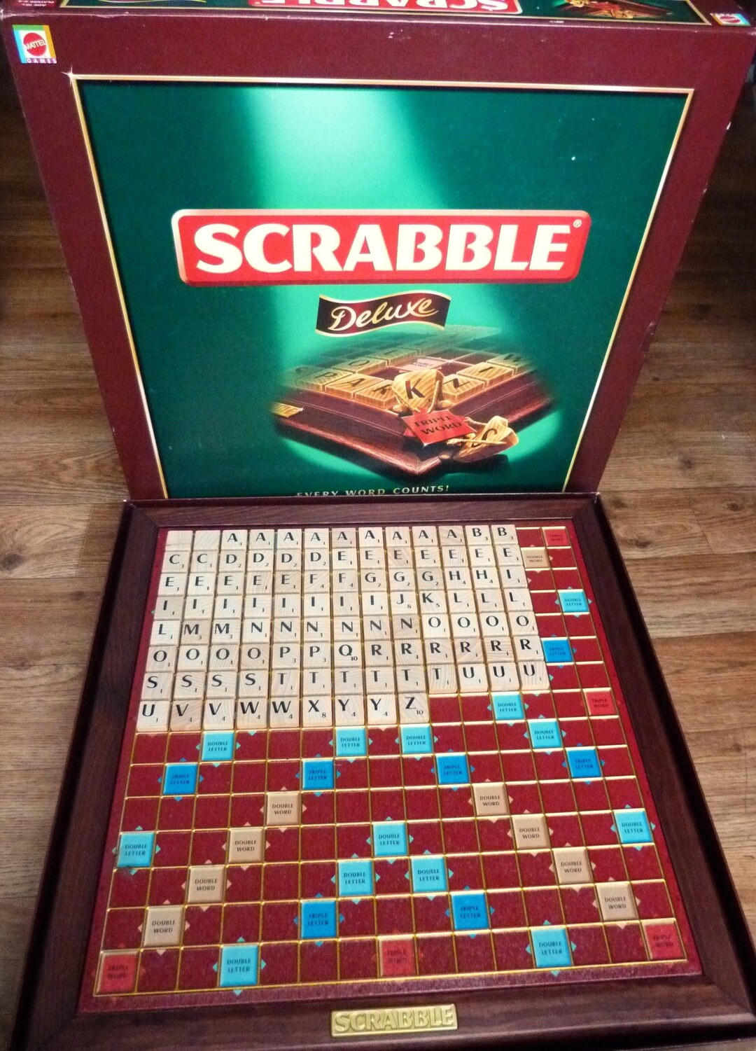 Deluxe Scrabble Set With Wooden Framed Turntable Board, Wooden Letters ...