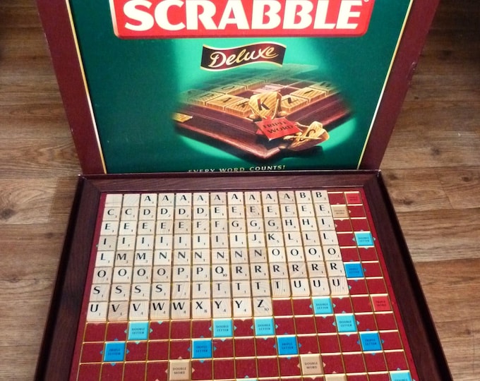 Deluxe Scrabble Set With Wooden Framed Turntable Board, Wooden Letters ...