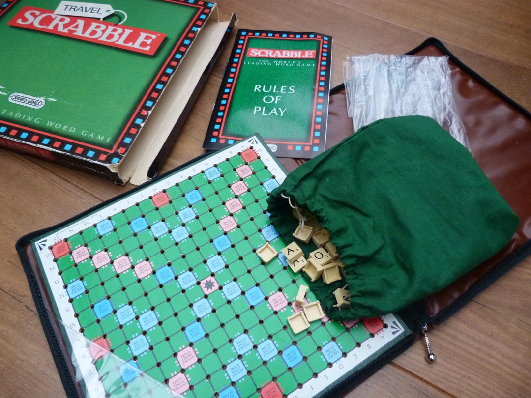 Vintage Travel Scrabble Set, Peg Tiles and Board in Folding Zipped Case ...