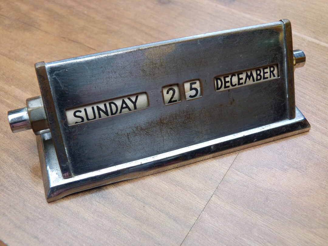 Vintage Perpetual Calendar Desk Calendar Triangular Shape Metal 1950s ...