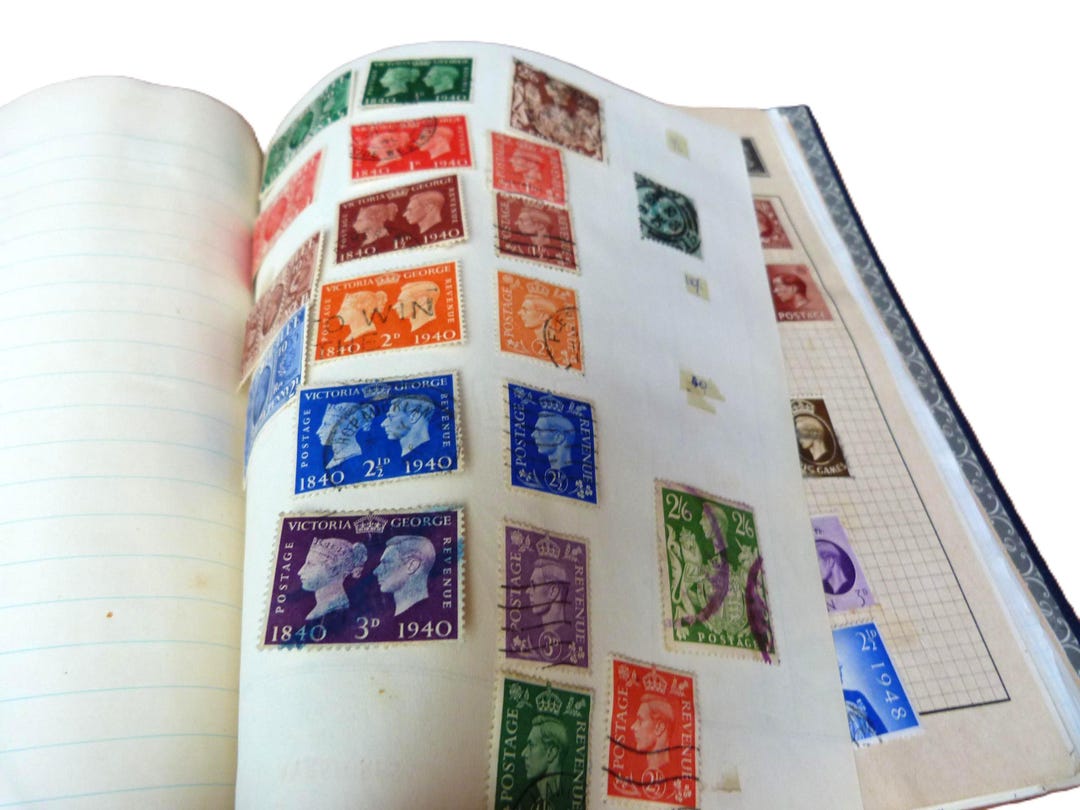 Vintage Stamp Album 1,200 World Stamps 1900s-1960s Europe Asia Africa ...