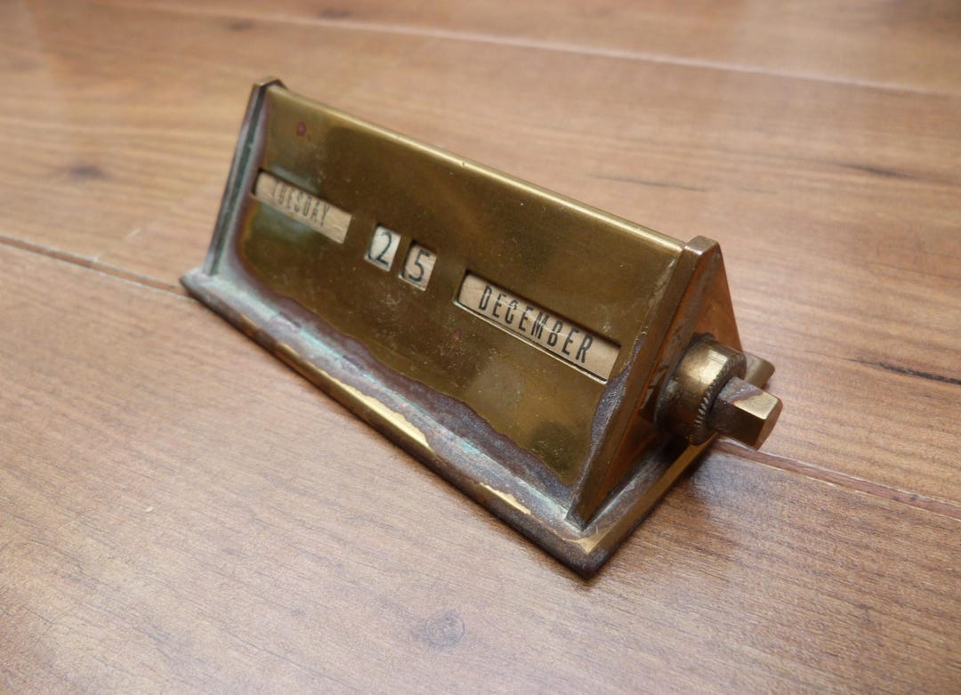 Vintage Perpetual Calendar Triangular Shape Heavy Brassy Metal Desk ...