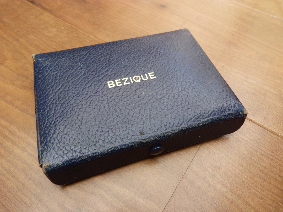 Vintage Bezique Game in Blue Leather Case by De La Rue Complete With 64 ...