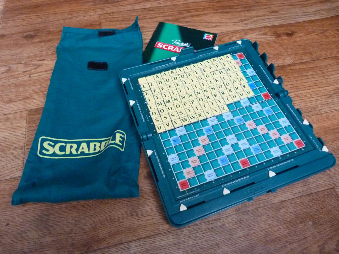 Vintage Pocket Scrabble Magnetic Set, Hard Plastic Folding Case Board ...
