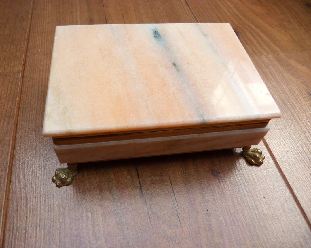 Vintage Marble Trinket Box Beautifully Figured Peach Striped Marble ...