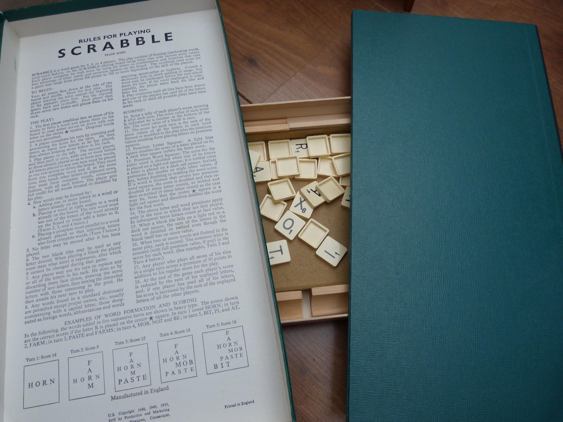 Vintage Scrabble Set, Complete Original Game With Wooden Letter Racks ...