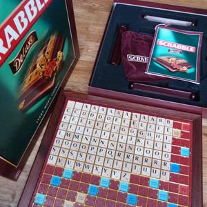 Deluxe Scrabble Set With Wooden Framed Turntable Board, Wooden Letters ...