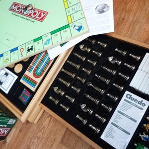 Unplayed Monopoly Cluedo Chess 7 Game Compendium in Large Wooden Case ...
