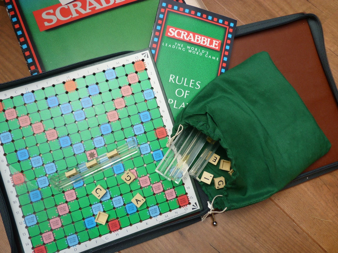 Vintage Travel Scrabble Set, Peg Tiles and Board in Folding Zipped Case ...
