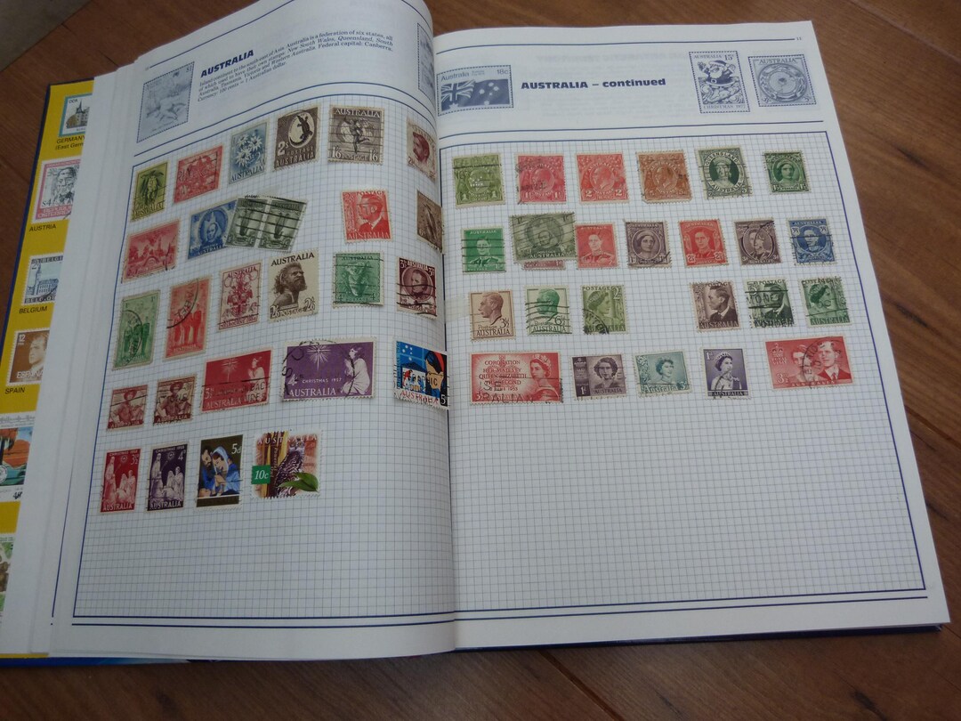 Vintage Stamp Album 550 World Stamps 1900s-80s Europe Africa Asia 180 ...