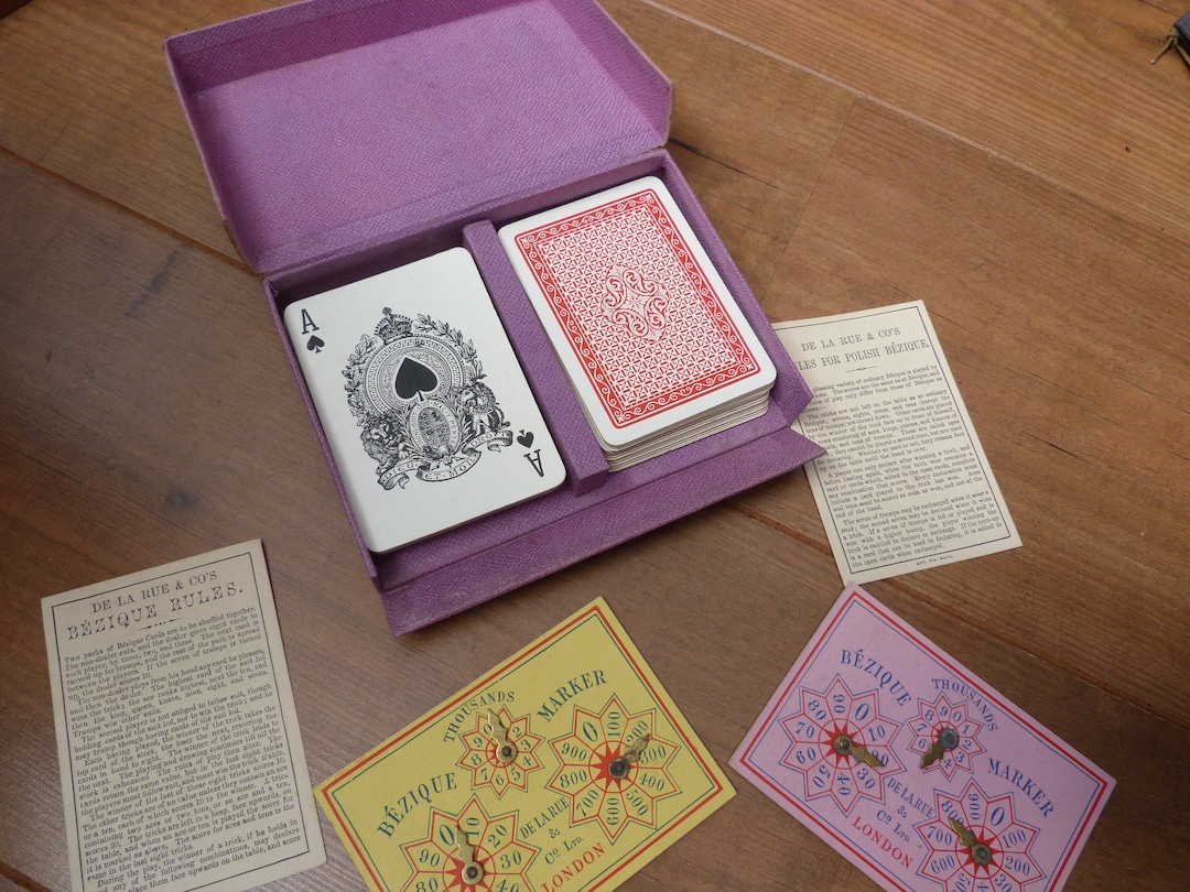 Vintage Bezique Game by De La Rue Complete With 2 Decks Playing Cards 2 ...