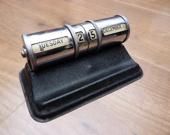 Vintage Brass Perpetual Calendar Desk Calendar Barrel Style Industrial ...