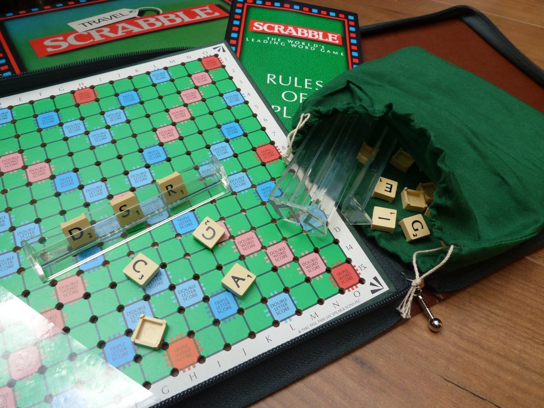 Vintage Travel Scrabble Set, Peg Tiles and Board in Folding Zipped Case ...