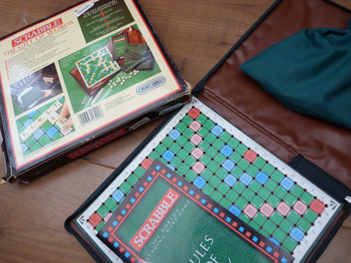 Vintage Travel Scrabble set peg tiles and board in folding | Etsy