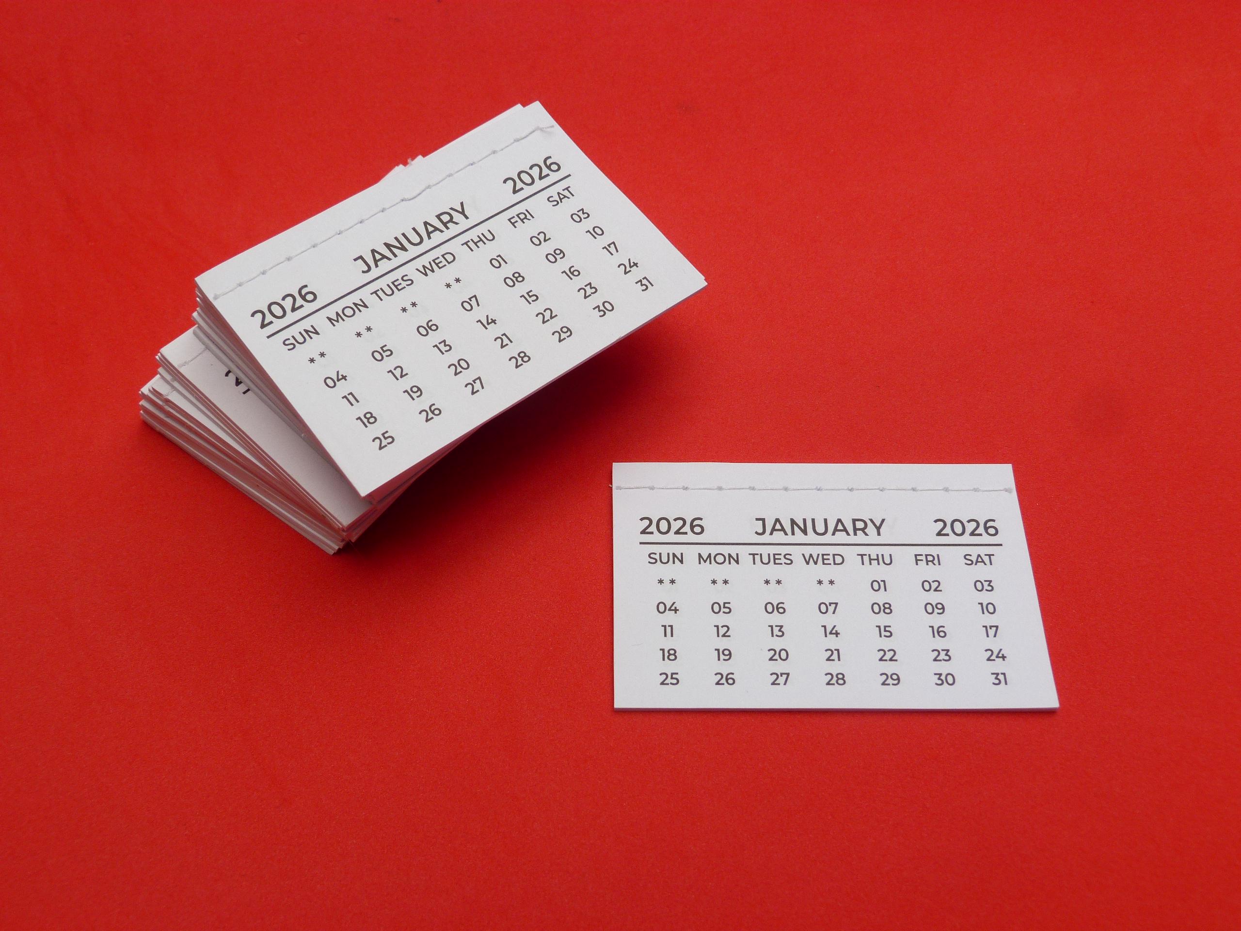 2026 Mini Calendar Tabs Pack of 20, 50 or 100 Small (less Than 3x2 Inch ...
