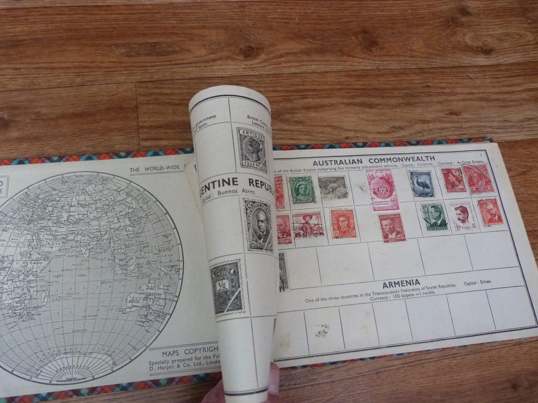 Vintage World-wide Stamp Album Nearly 400 World Stamps Pre-1950s Europe ...