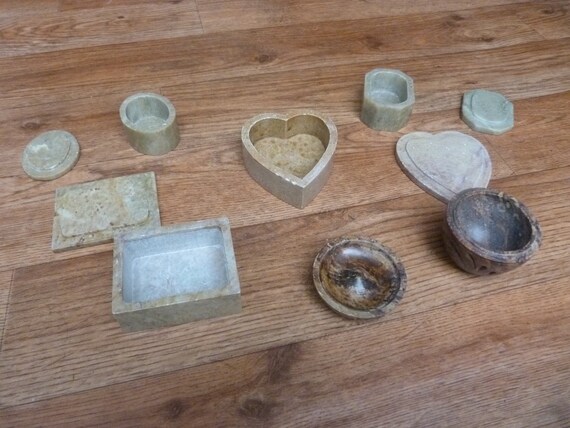 Collection of 5 Vintage Soapstone Small Trinket Boxes… - Gem