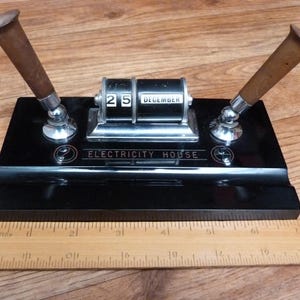 Vintage Electricity House Barrel Perpetual Calendar With Pen Holders on ...
