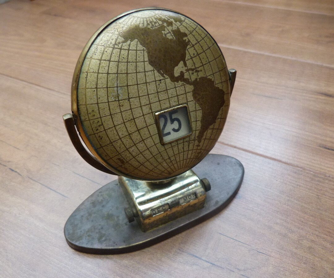 Vintage Large Metal Globe Perpetual Flip Calendar of World Map 1960s ...