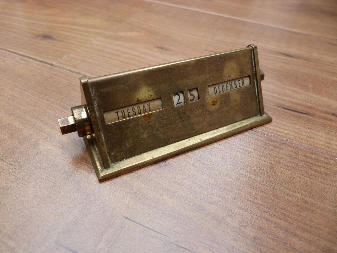 Vintage Perpetual Calendar Triangular Shape Heavy Brassy Metal Desk ...