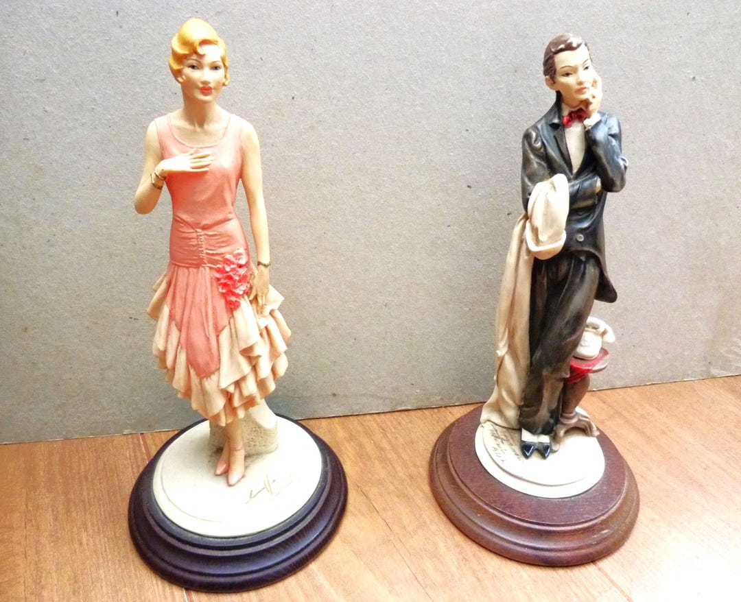 Pair Vittorio Tessaro Signed Figurines of 1920s Ladies 9 1/2 Inch Tall ...