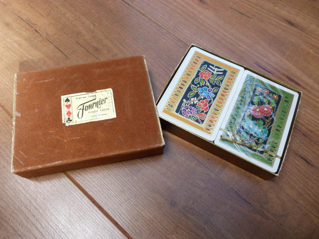 Vintage Fournier Floral Playing Cards 2 Decks in Box, One Sealed, for Poker Bridge and Other ...