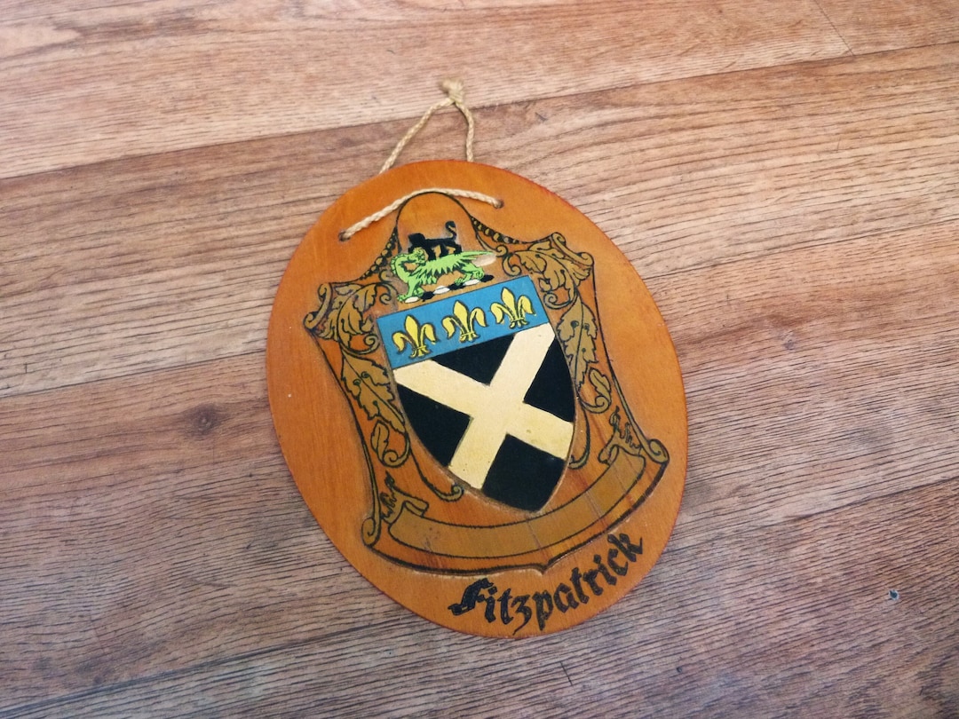 Vintage Fitzpatrick Family Coat of Arms Plaque Made in Ireland Wooden ...