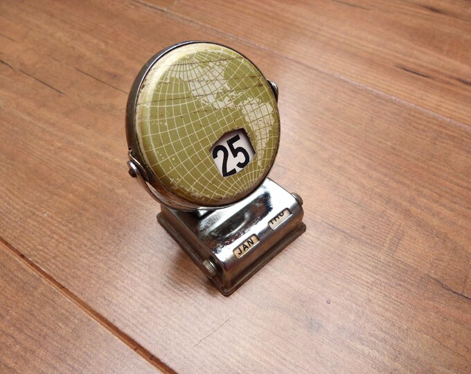 Vintage Metal Globe Perpetual Flip Calendar of World Map 1960s Metal ...