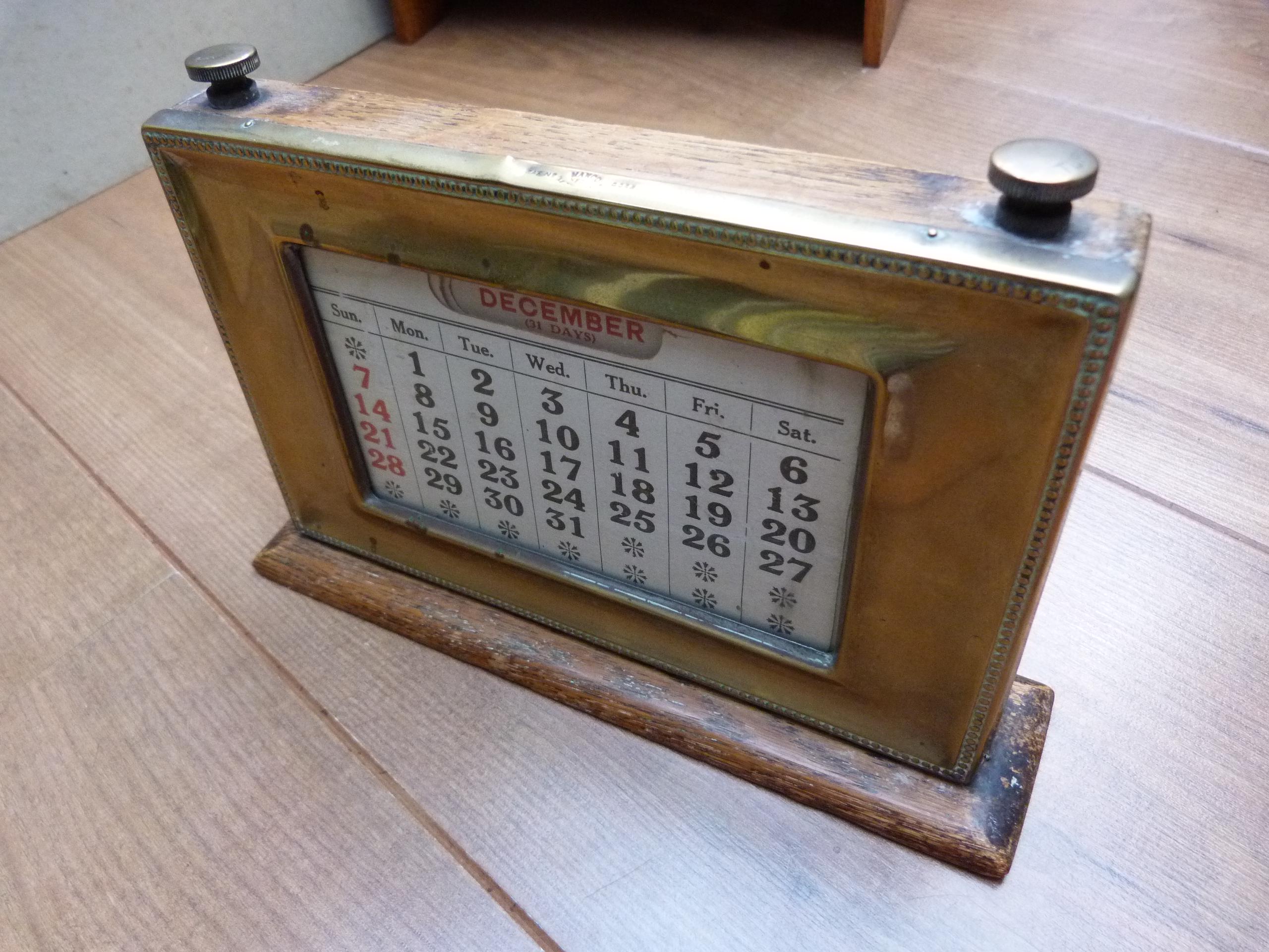 Vintage 1920s Perpetual Desk Calendar Oak and Metal Large Classic Style ...