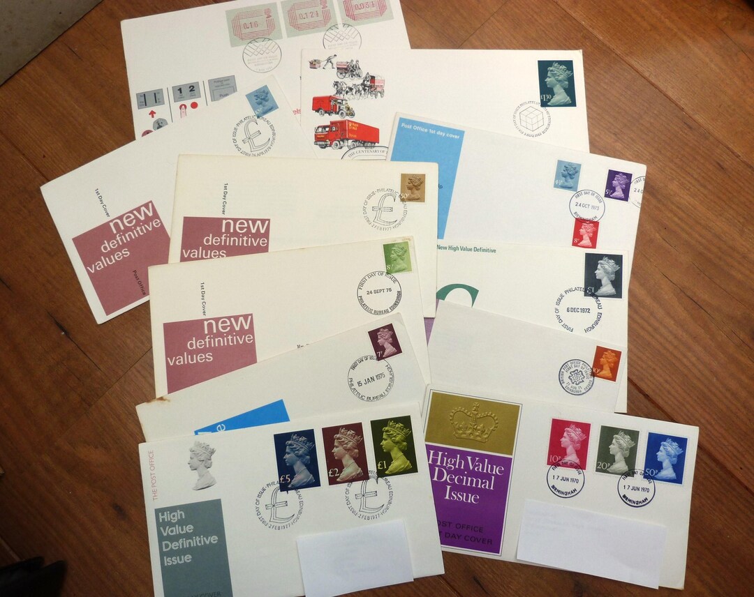 Collection of 11 GB Stamps First Day Covers QE2 Machin Definitives Inc ...