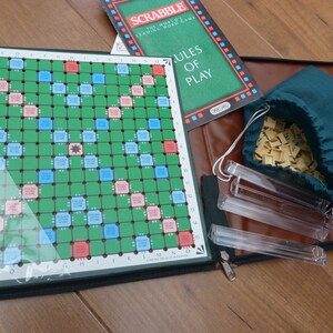 Vintage Travel Scrabble Set Peg Tiles and Board in Folding Zipped Case ...