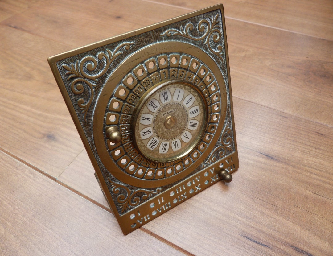 Brass Clock Face Vintage Perpetual Calendar With Pegs Ornate Brass ...