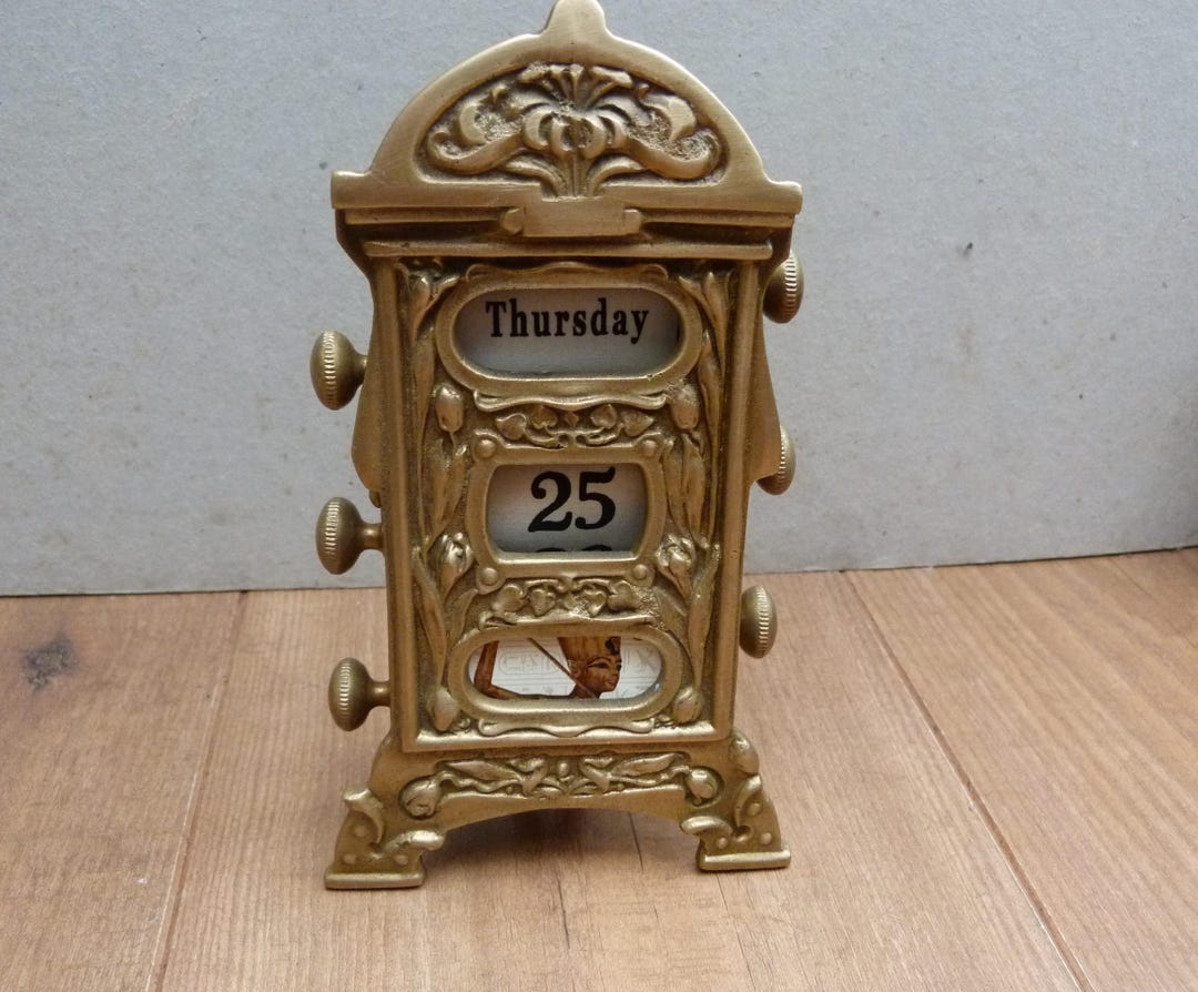 Vintage Brass Perpetual Calendar Art Nouveau Style Scrolling 7 Inch ...