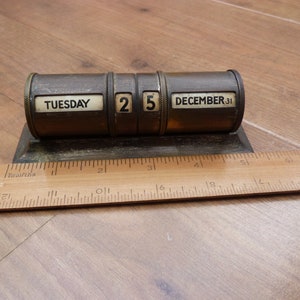 Vintage Brass Perpetual Calendar Desk Calendar Barrel Style Industrial ...