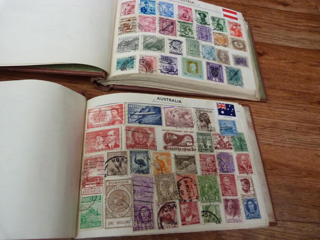 Vintage Stamp Albums Over 1,350 World Stamps 1800s-1950s British ...