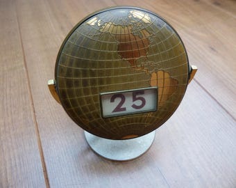 Vintage Metal Globe Perpetual Flip Calendar of World Map 1960s Metal ...