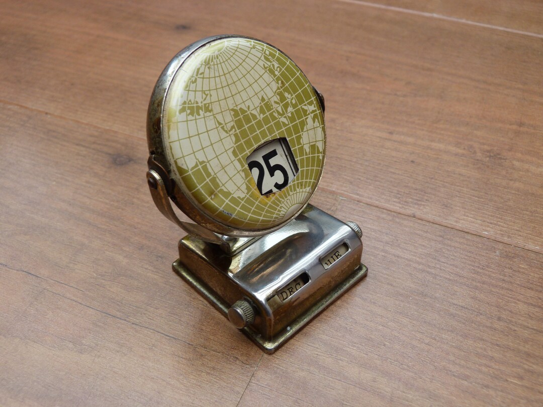 Vintage Metal Globe Perpetual Flip Calendar of World Map 1960s Metal ...
