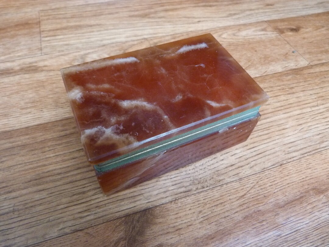 Vintage Onyx Trinket Box, Jewellery Box, Oranbe Brown Figured Onyx ...