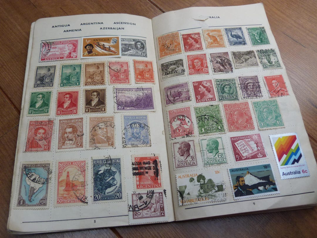 Vintage Stamp Album 1,300 Plus World Stamps 1800s-1970s Europe Africa ...
