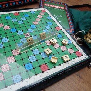 Vintage Travel Scrabble Set, Peg Tiles and Board in Folding Zipped Case ...