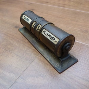 Vintage Brass Perpetual Calendar Desk Calendar Barrel Style Industrial ...