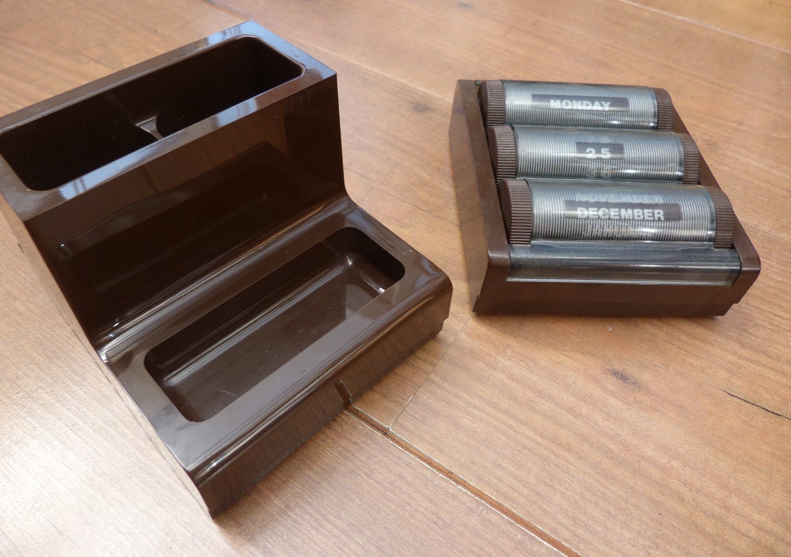 Vintage Retro Papermate Perpetual Calendar and Desk Tidy Brown Plastic ...